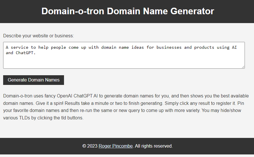Weekend project: Domainotron.com uses GPT3 to help you find a great ...